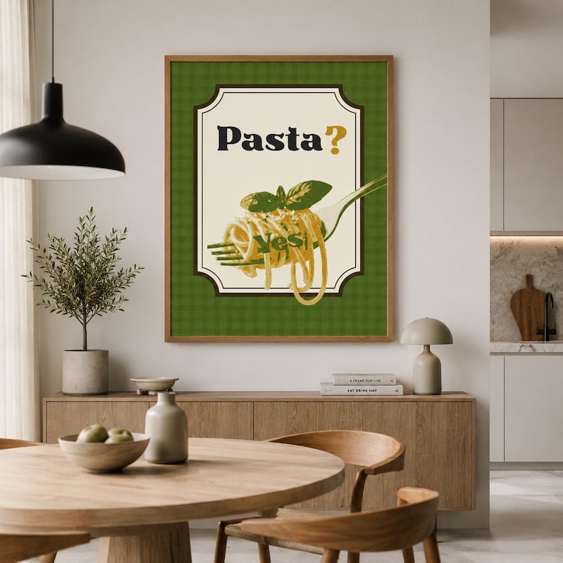 Retro Pasta Kitchen Print | Italian Food Poster, Minimalist Decor ...