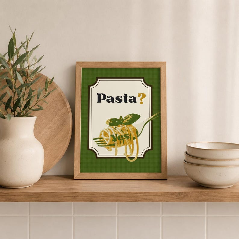 Retro Pasta Kitchen Print | Italian Food Poster, Minimalist Decor ...