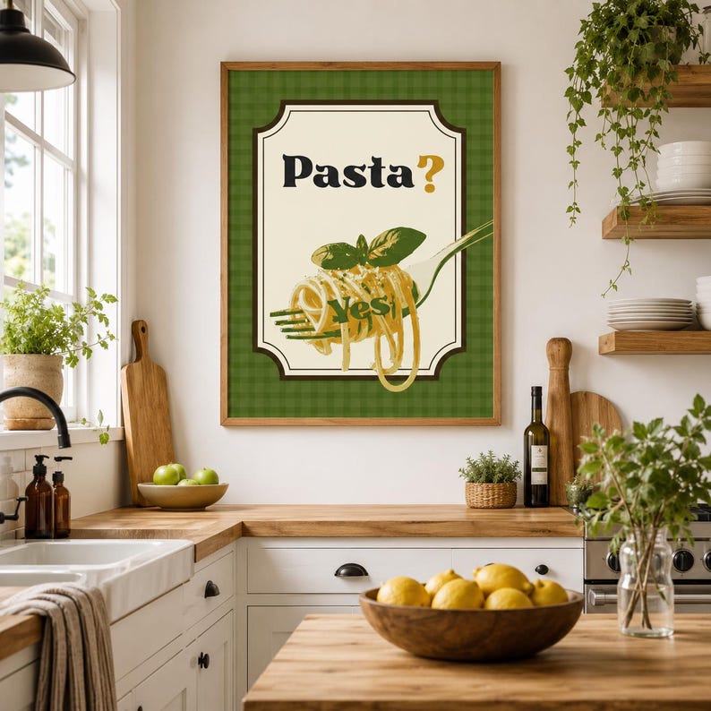 Retro Pasta Kitchen Print | Italian Food Poster, Minimalist Decor ...