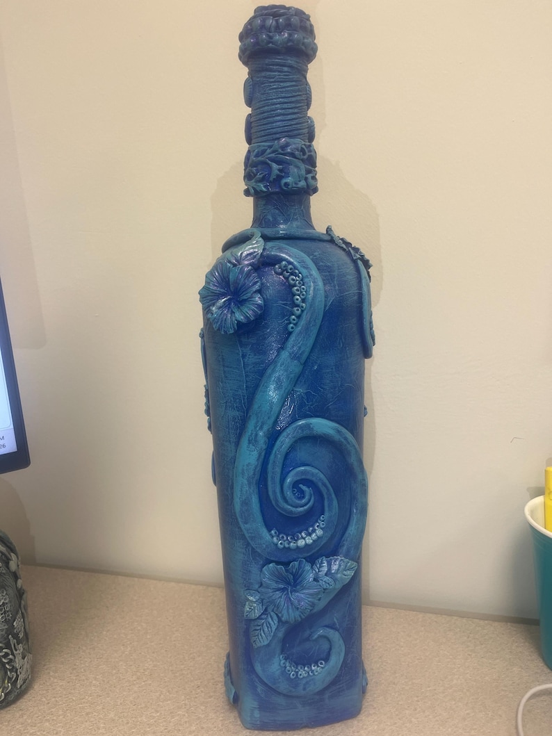 Handcrafted Coastal Bottle Art~ Midnight Tide Octopus 2 Sided Bottle - Etsy
