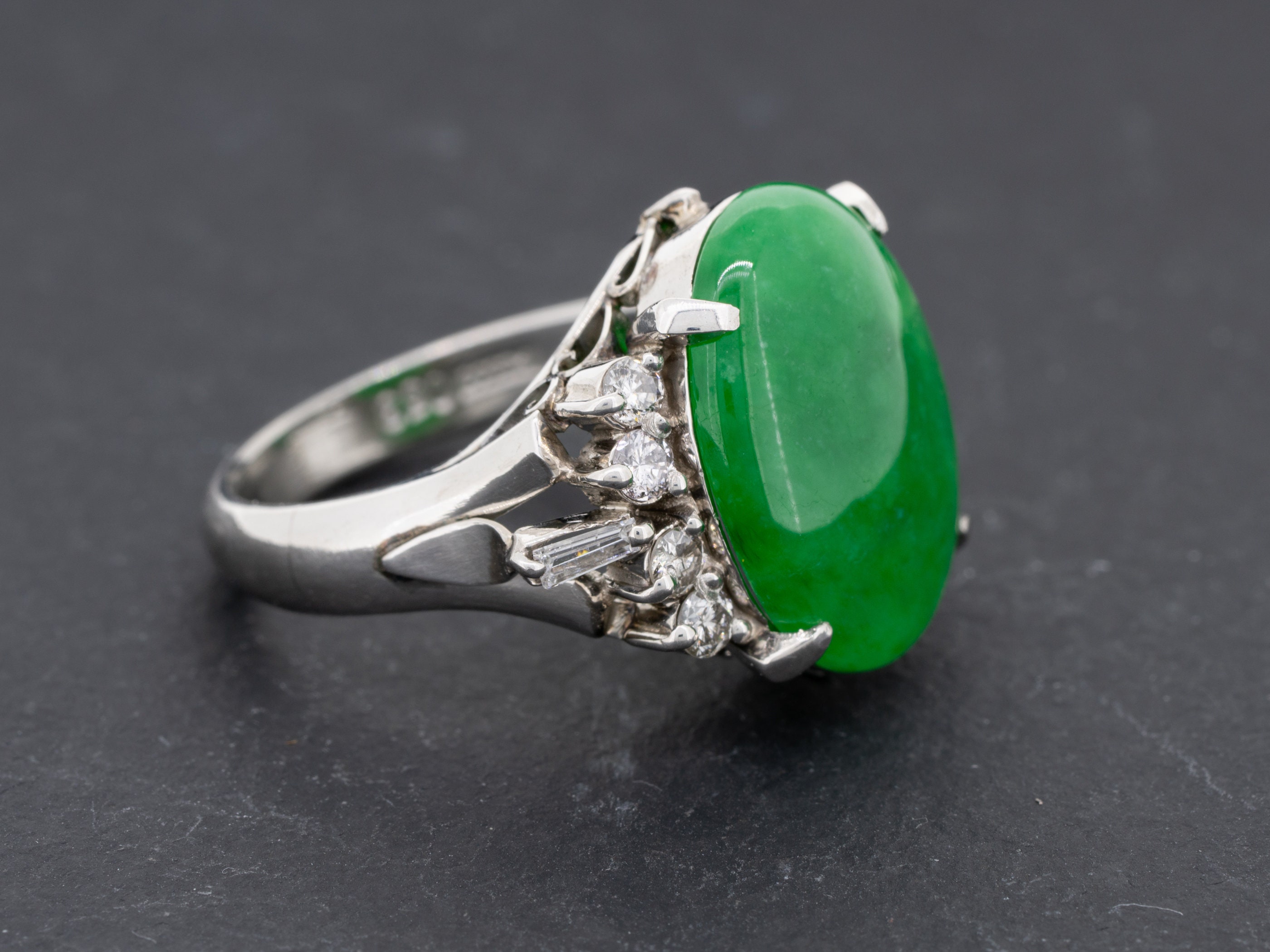 Green Jade Type B and Diamond Ring in Platinum 17 X 12 Mm Jadeite ...