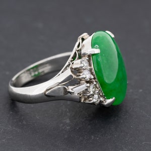 Green Jade Type B and Diamond Ring in Platinum 17 X 12 Mm Jadeite ...