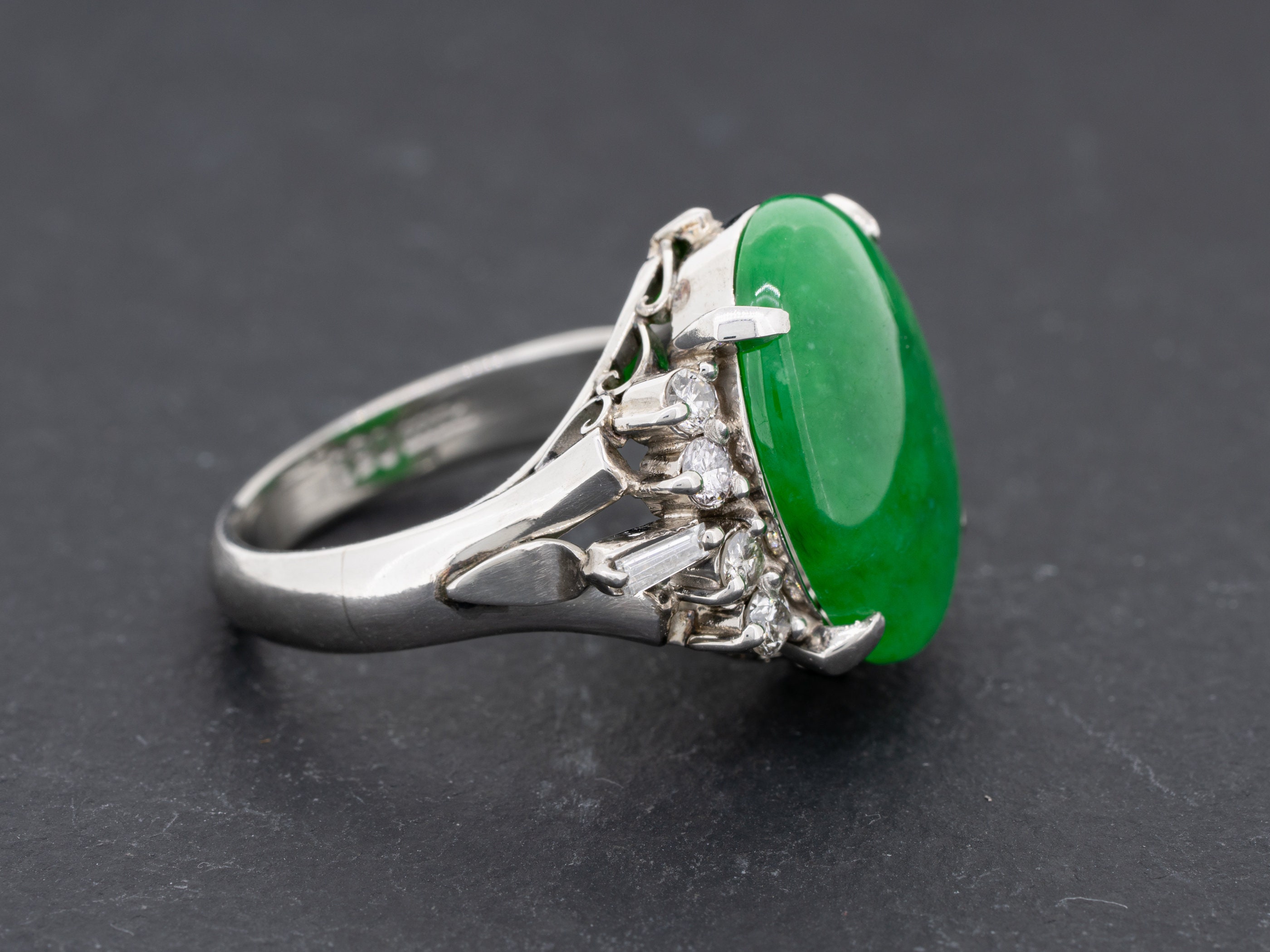 Green Jade Type B and Diamond Ring in Platinum 17 X 12 Mm Jadeite ...
