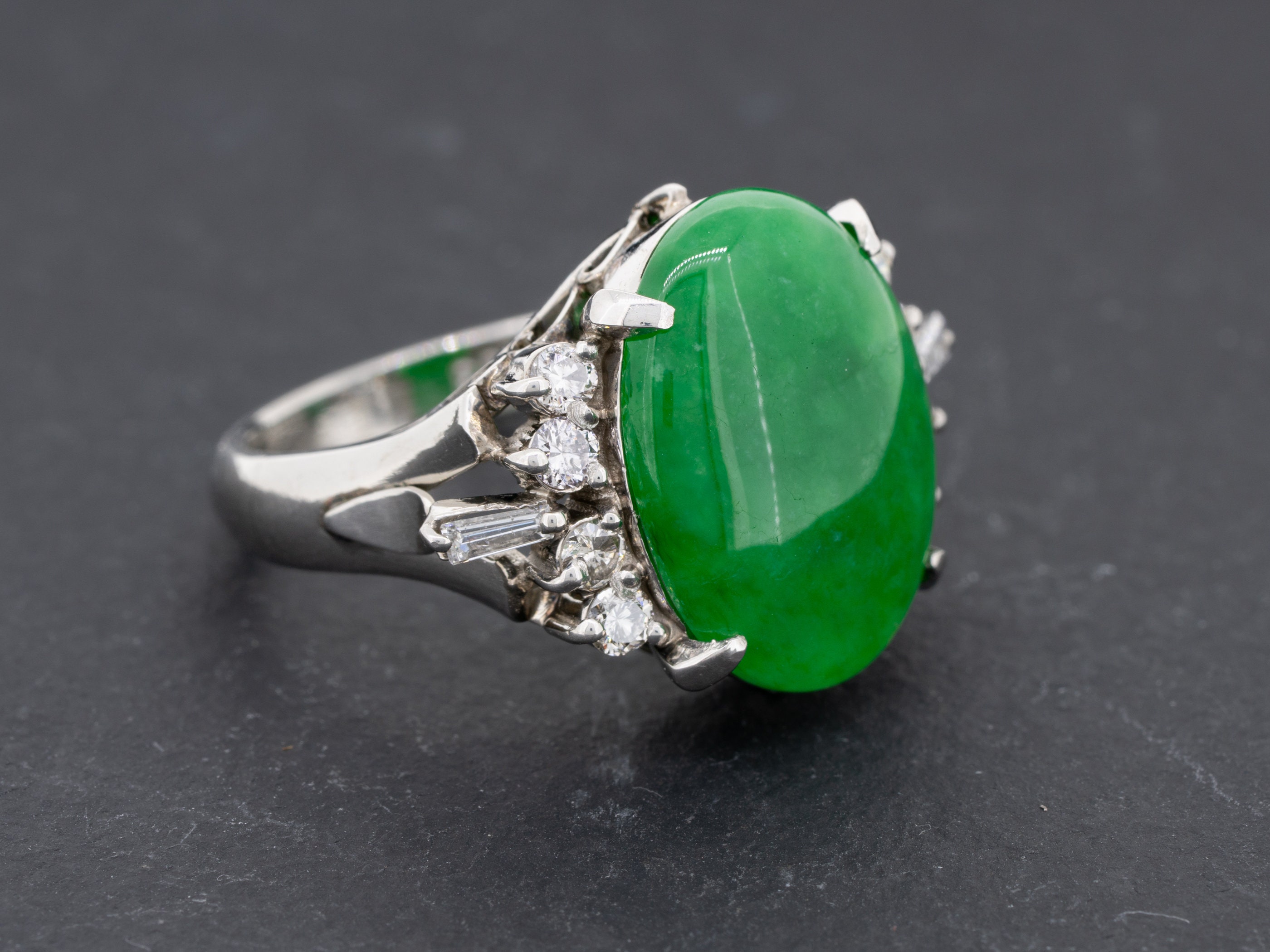 Green Jade Type B and Diamond Ring in Platinum 17 X 12 Mm Jadeite ...