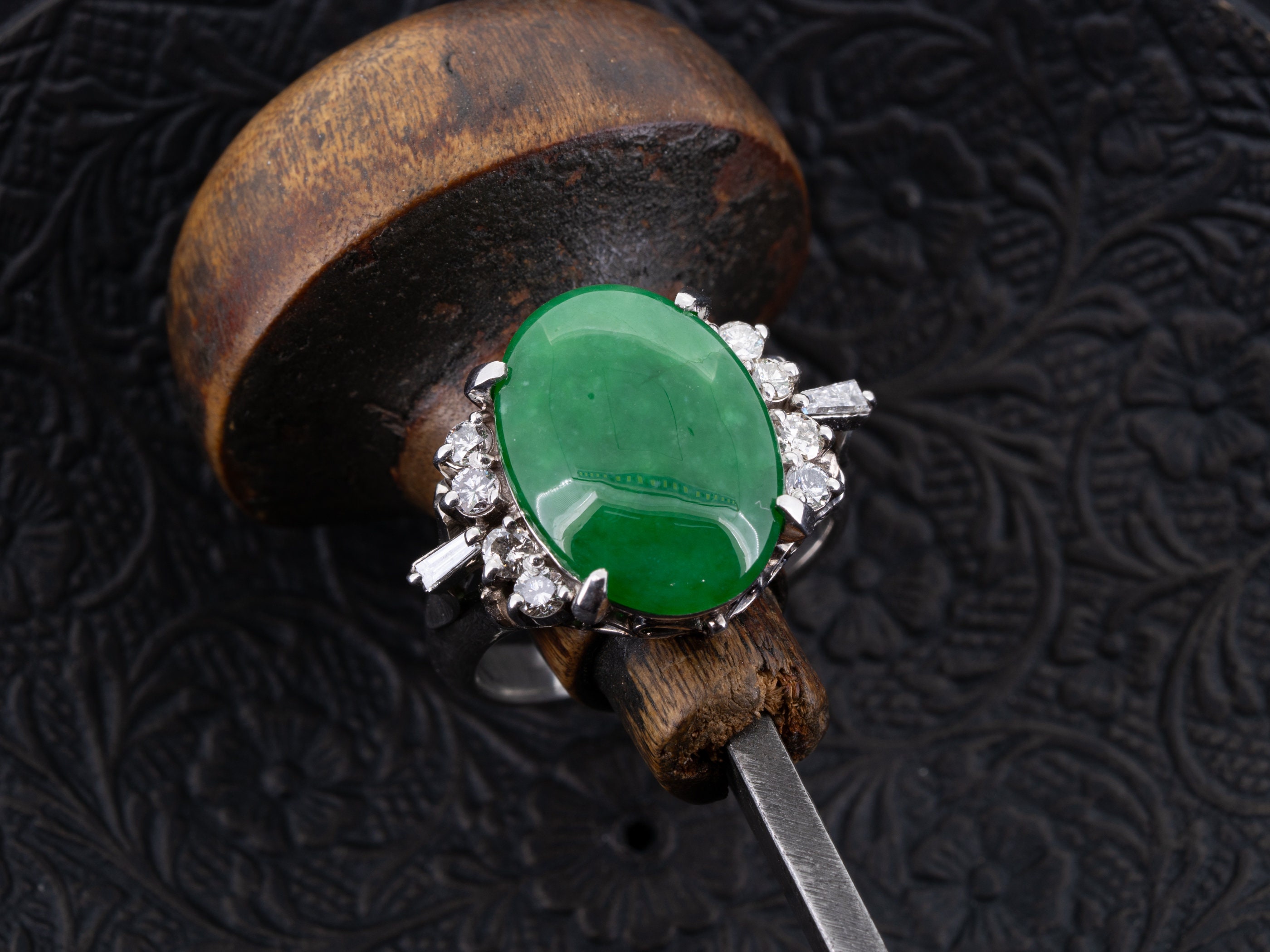 Green Jade Type B and Diamond Ring in Platinum 17 X 12 Mm Jadeite ...