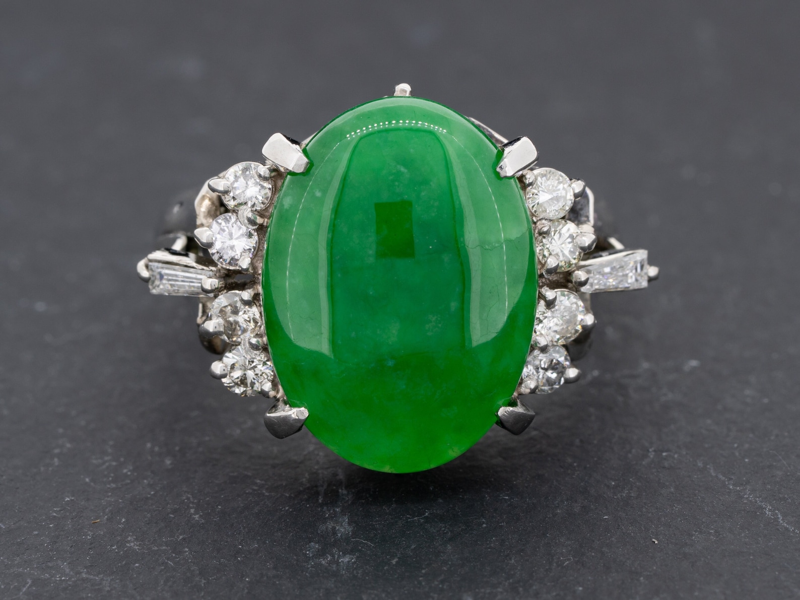Green Jade Type B and Diamond Ring in Platinum 17 X 12 Mm Jadeite ...
