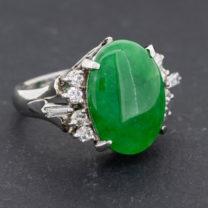 Green Jade Type B and Diamond Ring in Platinum 17 X 12 Mm Jadeite ...