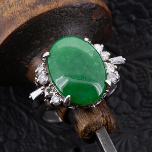 Green Jade Type B and Diamond Ring in Platinum 17 X 12 Mm Jadeite ...