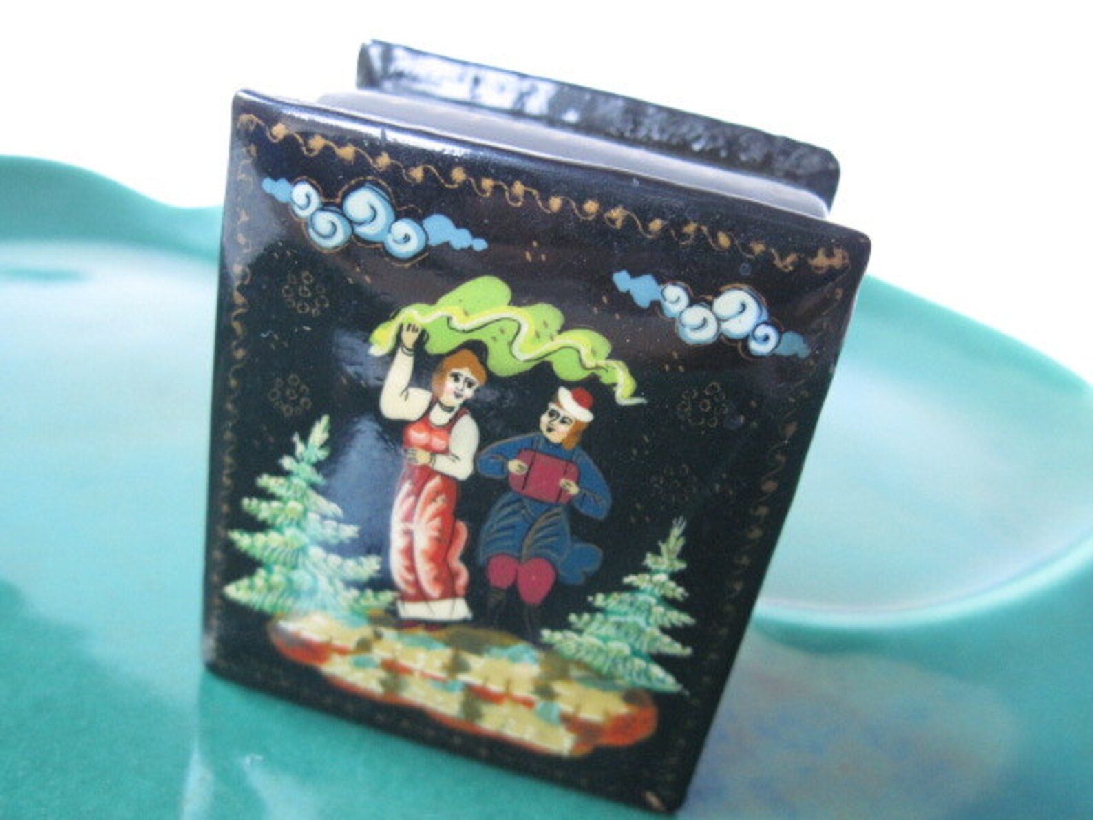 Vintage Folk Art Hand Painted Russian Lacquer Trinket Box | Etsy