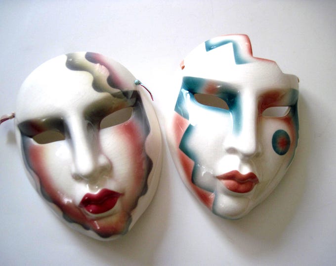 Vintage Pair of Ceramic Face Masks Wall Hangings 1980's - Etsy