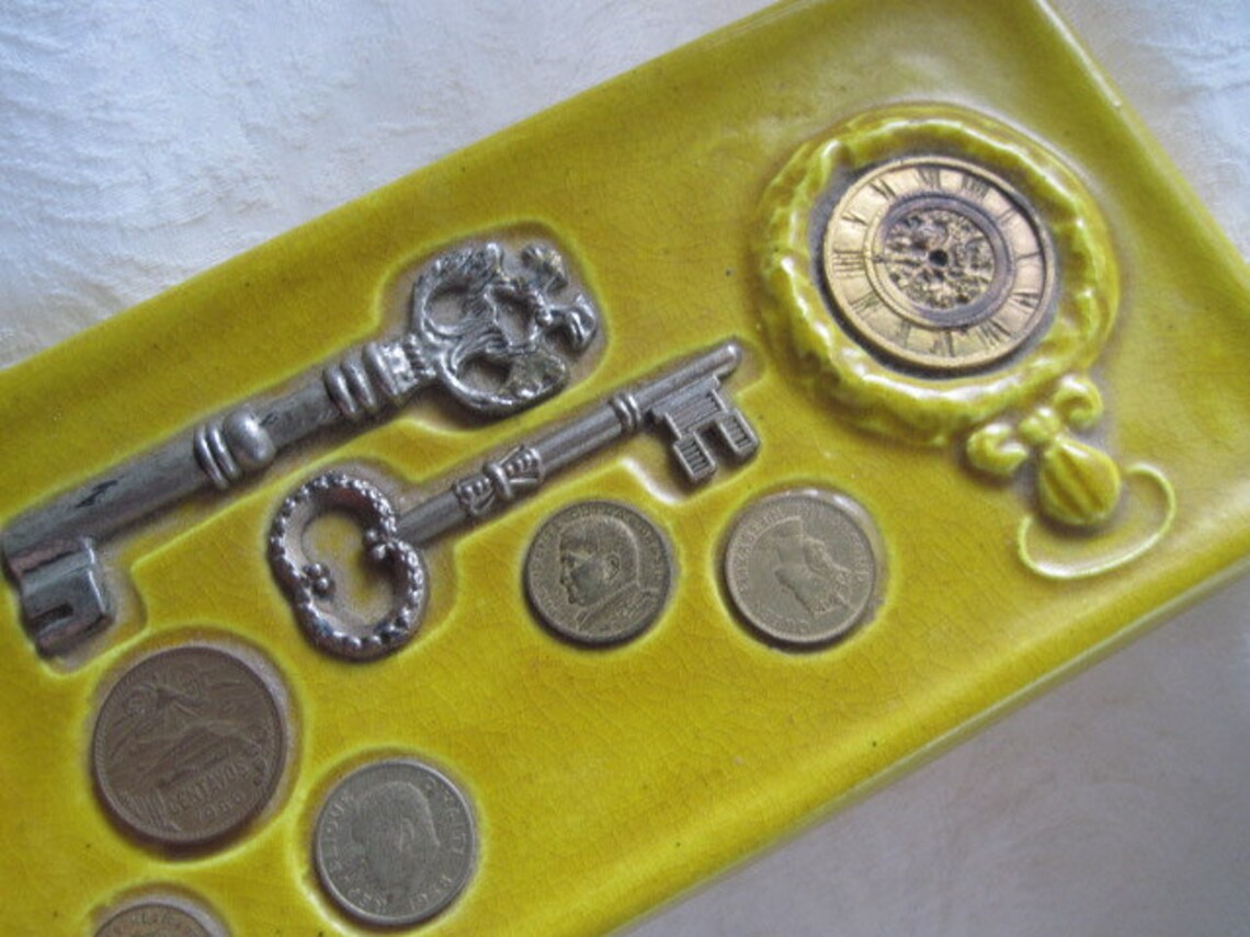 Vintage Ceramic Collage Assemblage Art Tile With Keys and | Etsy