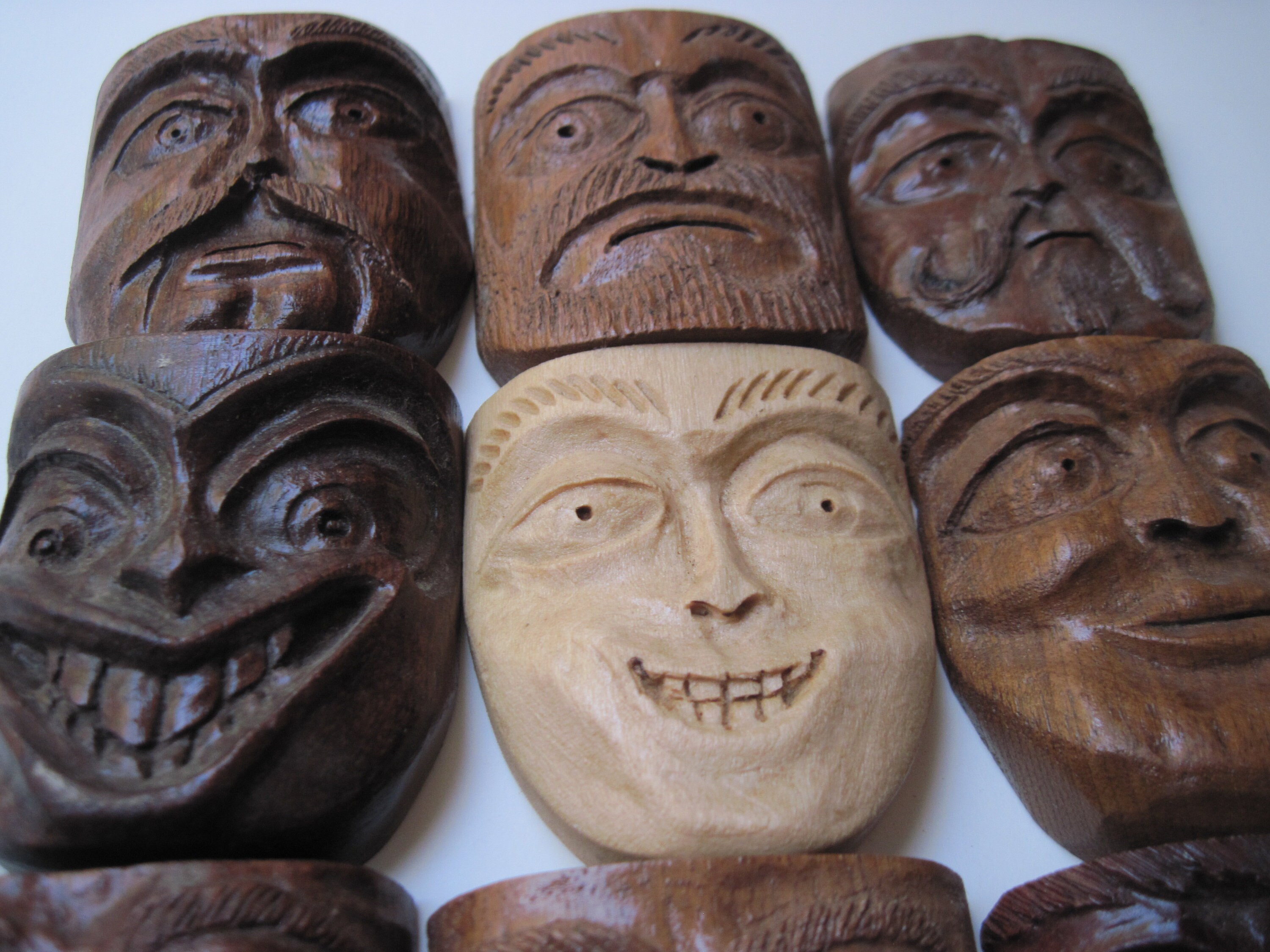 Vintage Folk Art Carved Wood Faces - Etsy