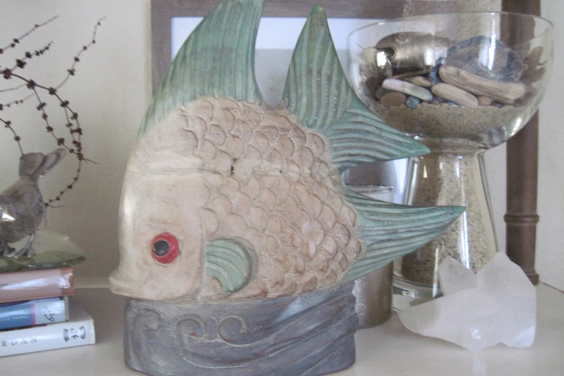 Vintage Large Carved Wood Tropical Fish | Etsy