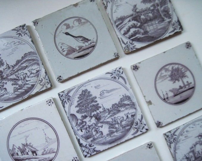 Vintage Collection of 8 Delft Style Tiles - Etsy