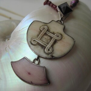 Vintage Designer Janice Lee Ripley Bone Pendant Beaded and Sterling ...