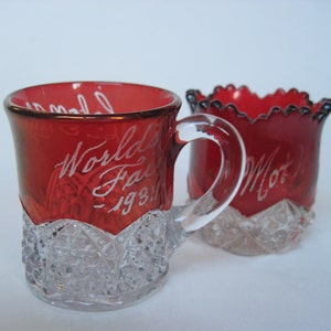 Vintage Pair of Ruby Flash Glass Souvenirs Worlds Fair 1934 and Mother ...