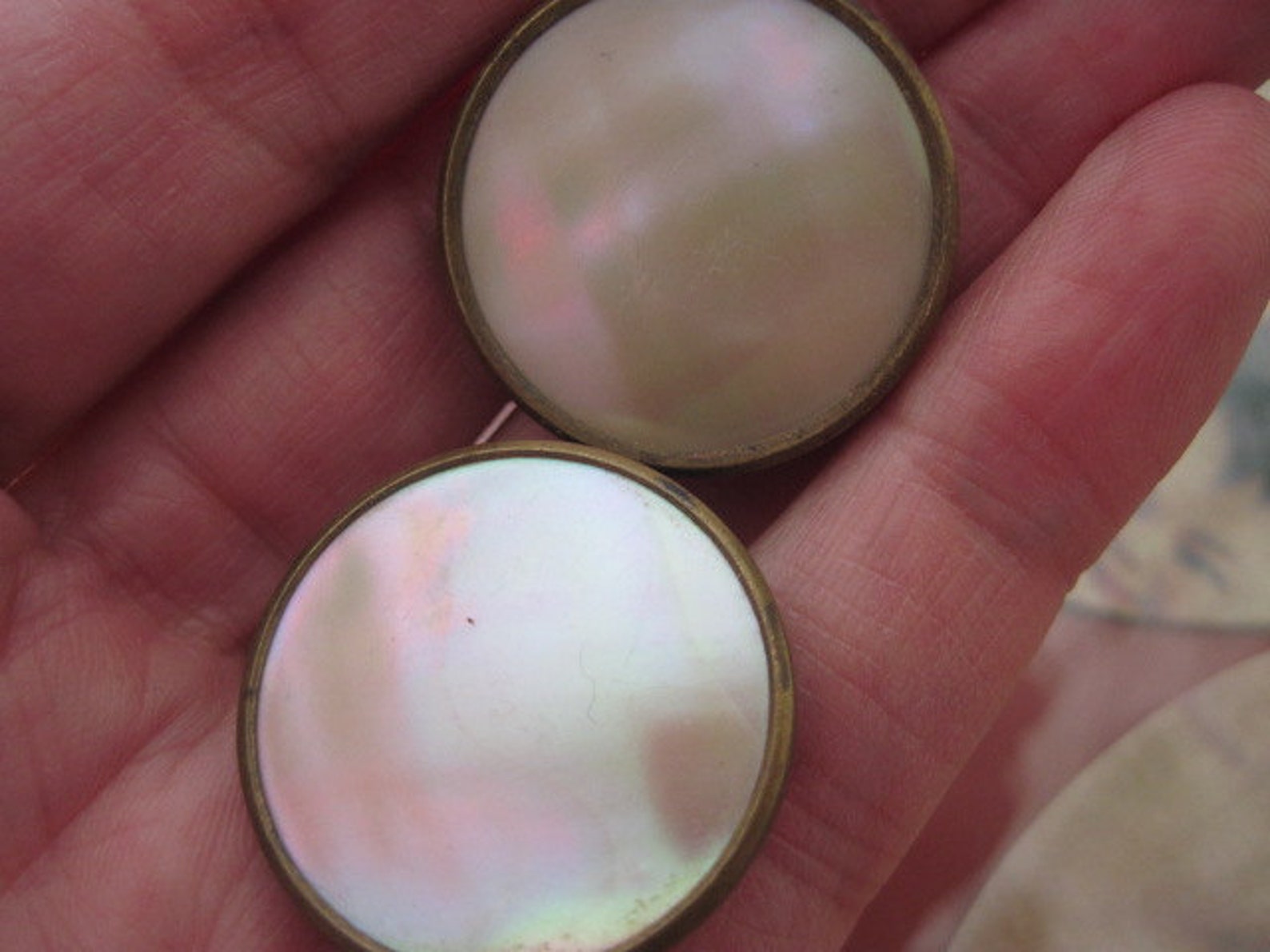 Antique Shell and Brass Buttons Screw Back Earrings Superfin - Etsy