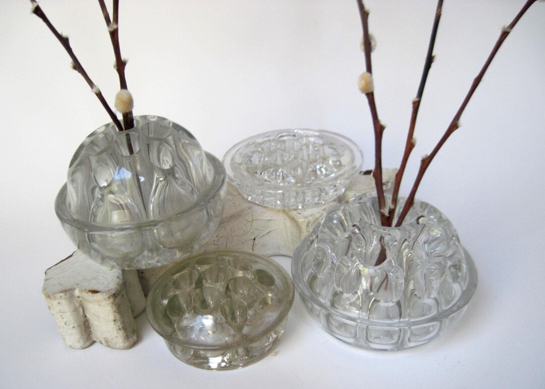 Vintage Set of 4 Clear Glass Flower Frogs - Etsy