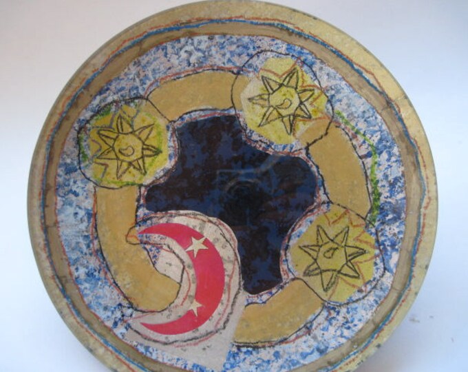 Vintage Susan Ward Signed Artwork Under Glass Plate With Sun Moon and ...