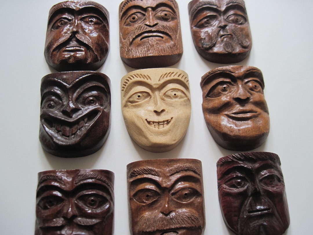 Vintage Folk Art Carved Wood Faces - Etsy