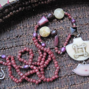 Vintage Designer Janice Lee Ripley Bone Pendant Beaded and Sterling ...