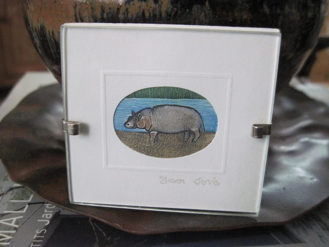 Vintage Sharon Jervis Mini Print of Hippopotamus - Etsy