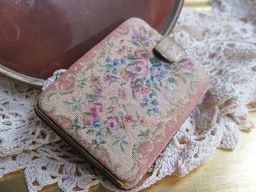 Vintage Petit Point Needlepoint Tapestry Mirrored Compact - Etsy