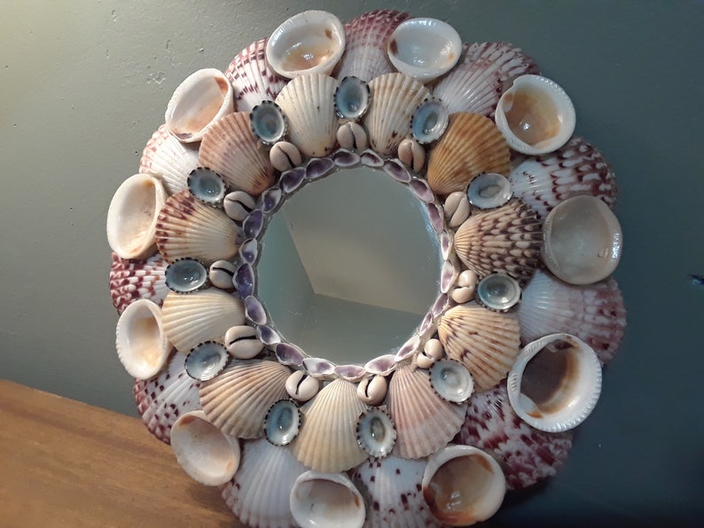 Vintage Round Shell Adorned Mirror | Etsy