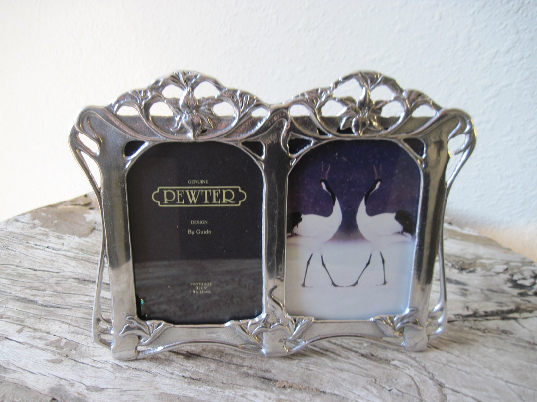 Vintage Pewter Double Picture Frame - Etsy