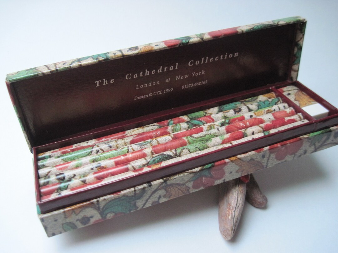 Vintage Boxed Pencil and Eraser Set the Cathedral Collection Scarlet ...