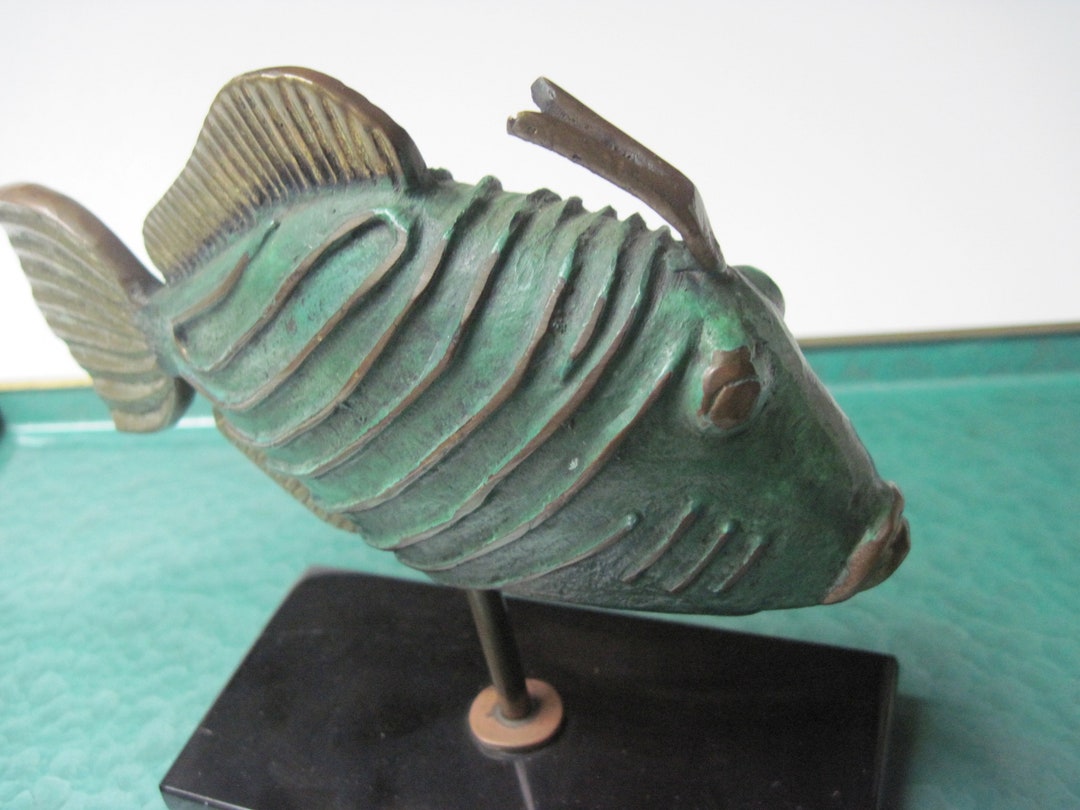 Vintage Verdigris Brass Bronze Fish on Stand Sculpture - Etsy