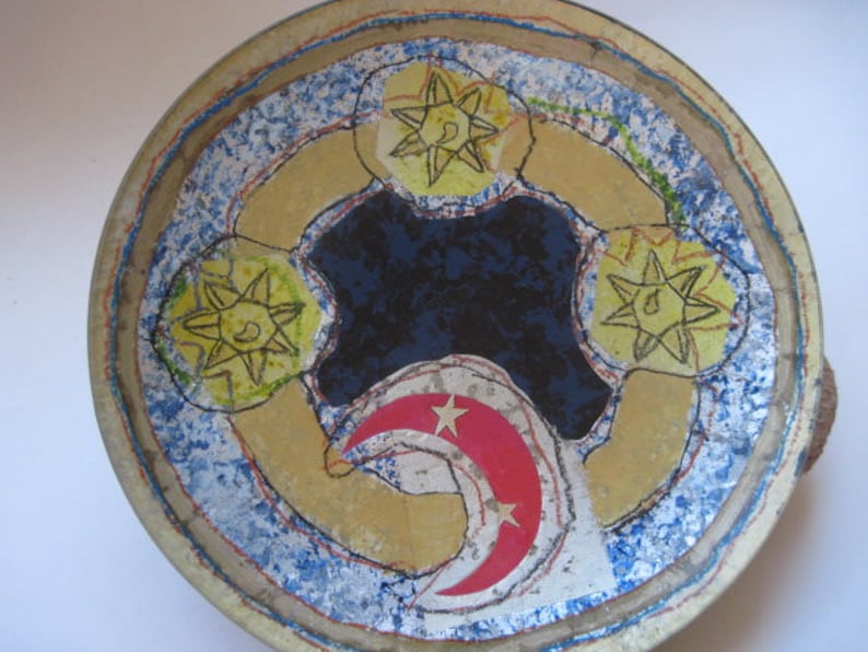 Vintage Susan Ward Signed Artwork Under Glass Plate with Sun | Etsy