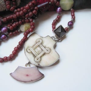 Vintage Designer Janice Lee Ripley Bone Pendant Beaded and Sterling ...