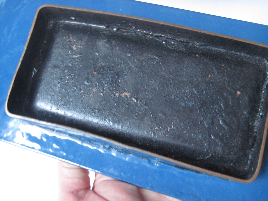 Vintage Blue Enamel on Copper Rectangular Tray With Chinese | Etsy