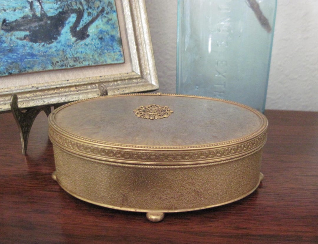 Vintage Apollo Oval Gold Jewelry Box - Etsy