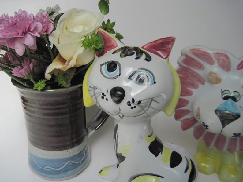 Vintage Italian Ceramic Animal Piggy Banks Cat and Lion Made in Italy ...
