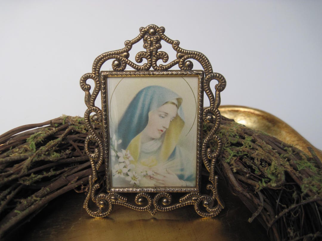 Vintage Small Gold Picture Frame With Virgin Mary - Etsy