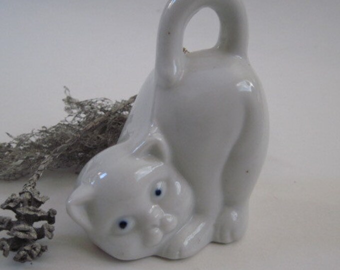 Vintage White Porcelain Cat Bell - Etsy