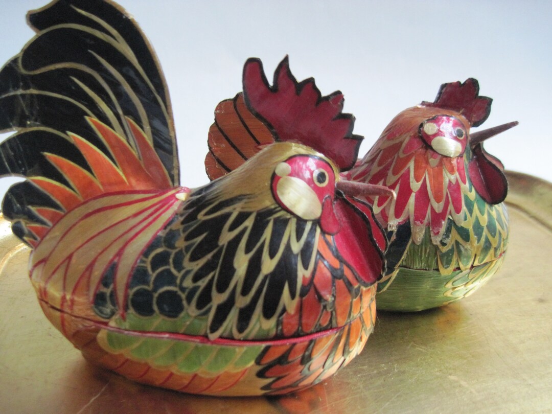 Vintage Pair of Straw Rooster Boxes China - Etsy