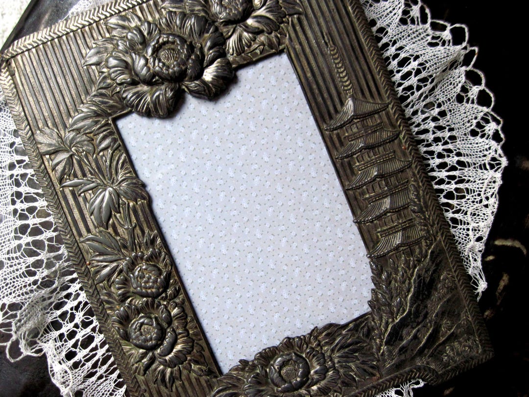 Antique Japanese Antimony Picture Frame With Pagoda Chrysanthemum Japan ...