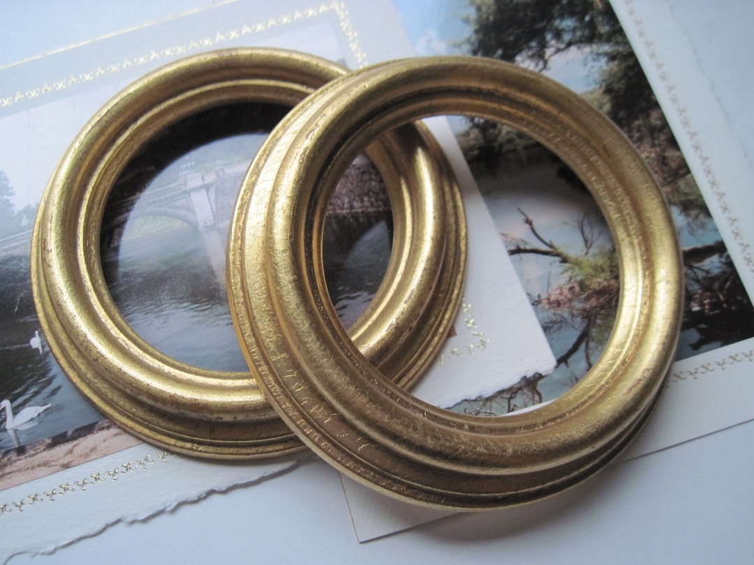 Vintage Pair of Round Gold Small Frames - Etsy