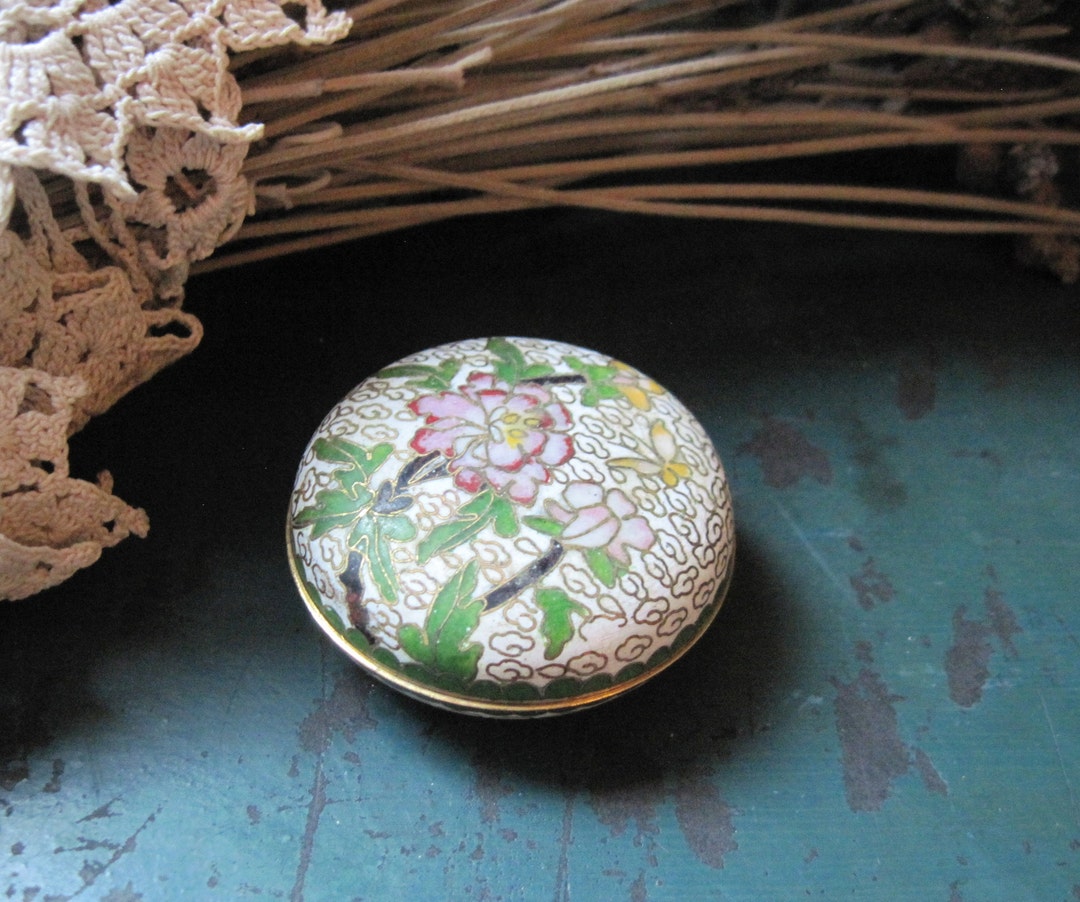 Vintage Small Round Floral Cloisonne Box - Etsy