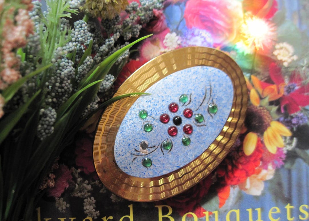Vintage Rex Fifth Ave Mirrored Powder Compact With Enamel Embellished ...