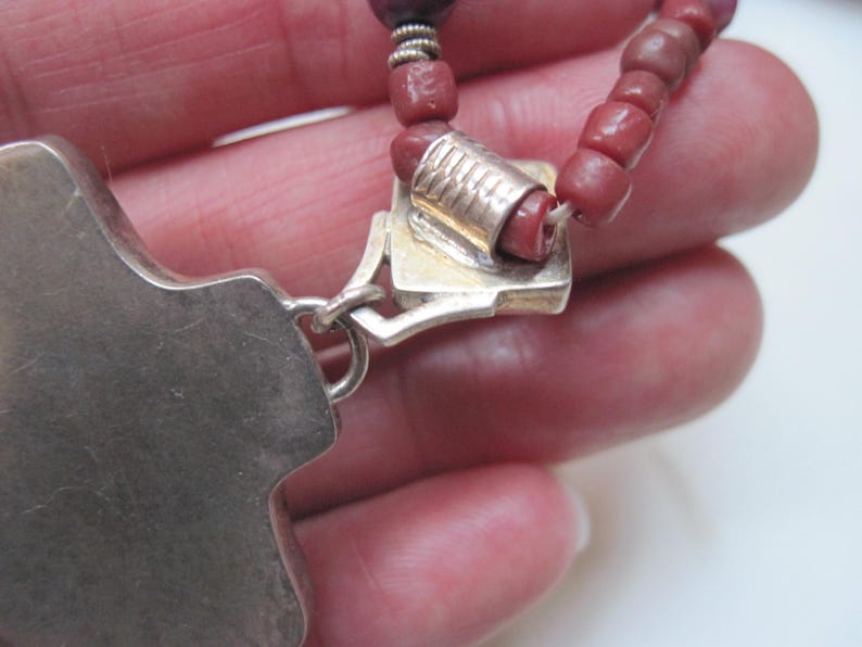 Vintage Designer Janice Lee Ripley Bone Pendant Beaded and Sterling ...
