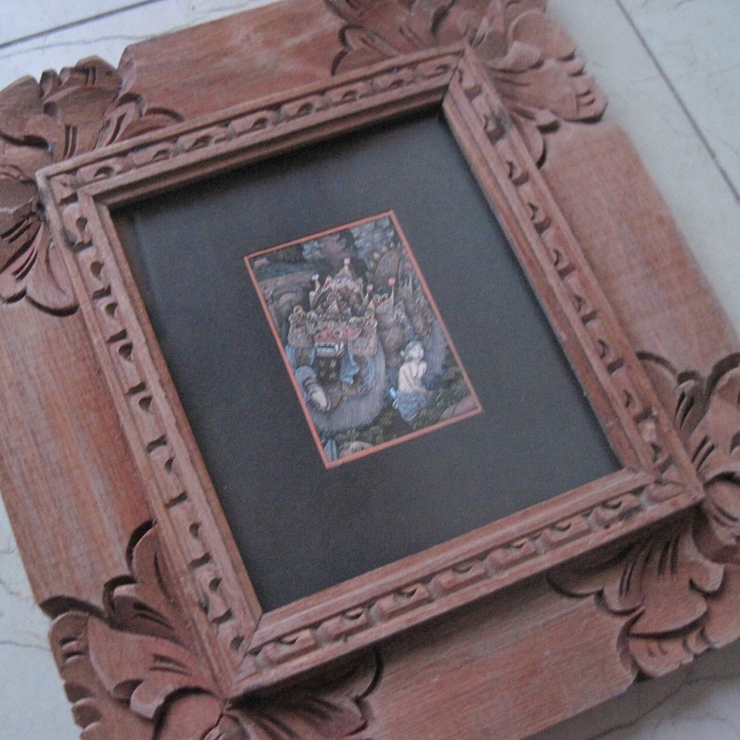 Vintage Carved Wood Framed Signed Art Bali - Etsy