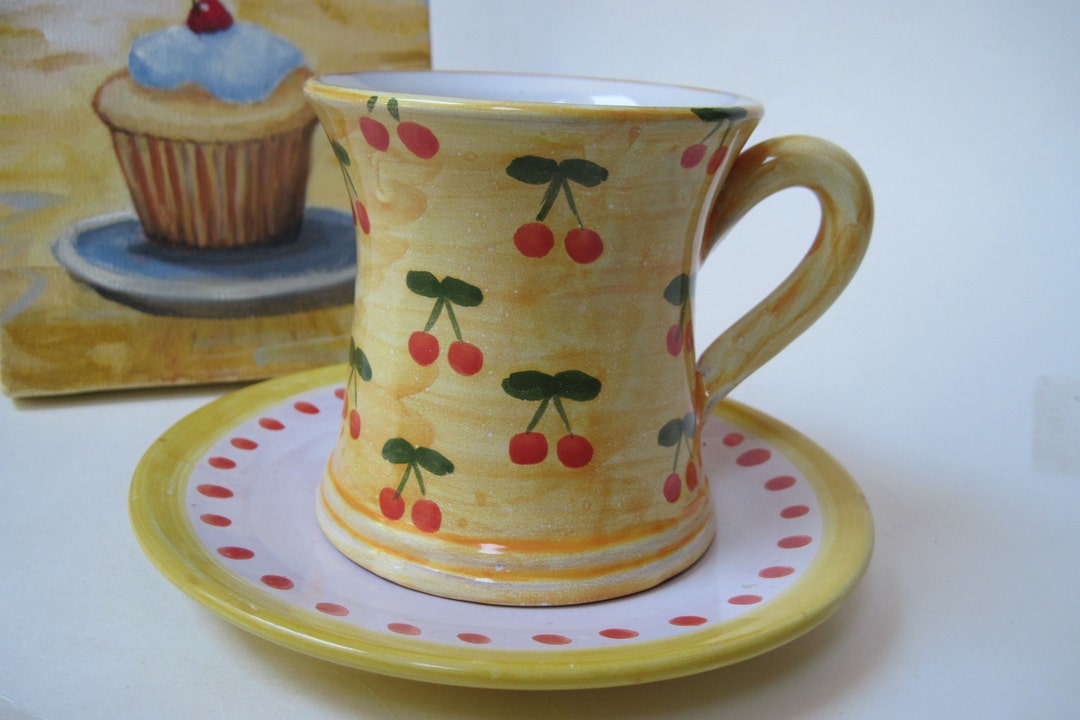 Vintage Festin Coquin Pottery Cherry Mug and Plate Made in France - Etsy