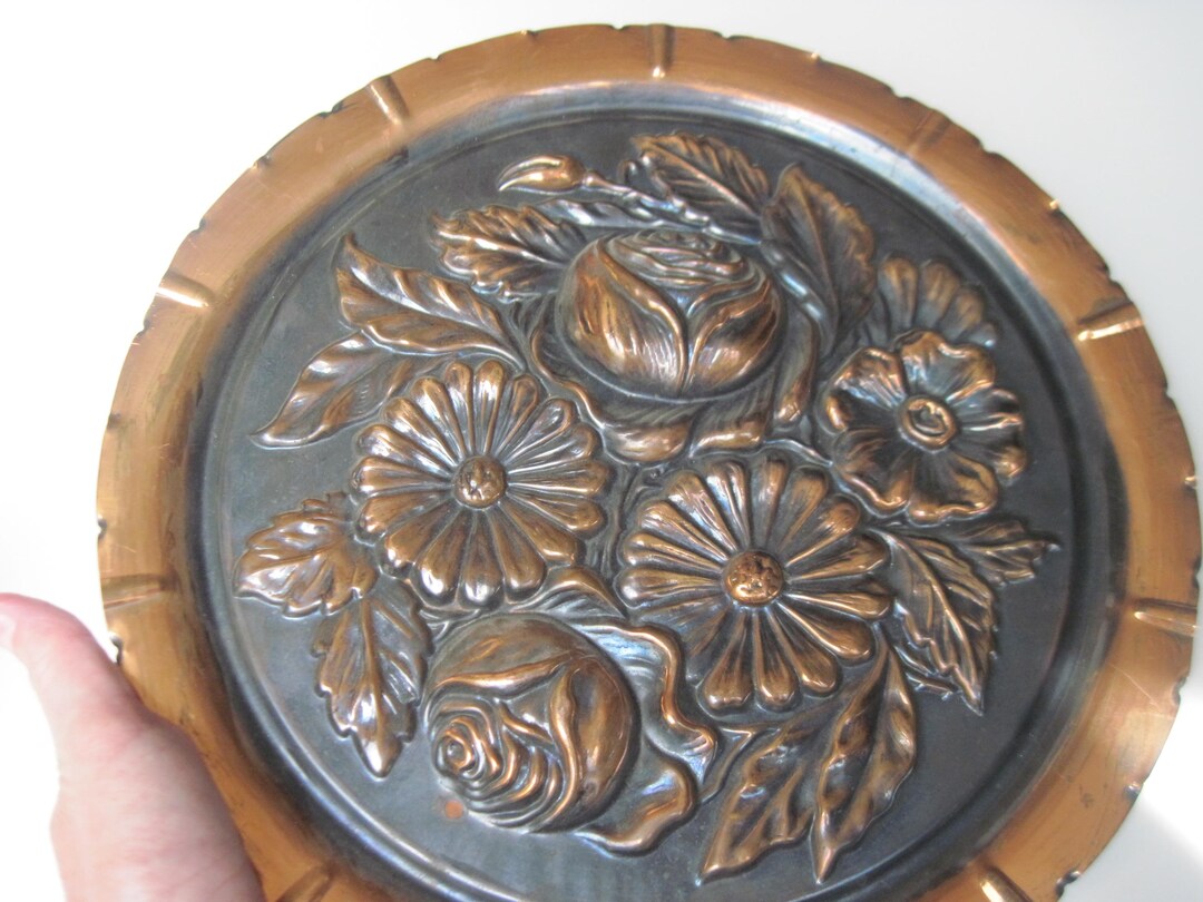 Vintage Round Copper Wall Hanging With Raised Flowers Made in Italy - Etsy