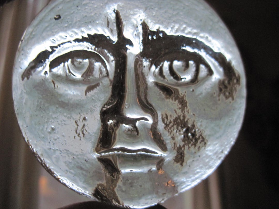 Vintage Glass Moon Face Paperweight - Etsy