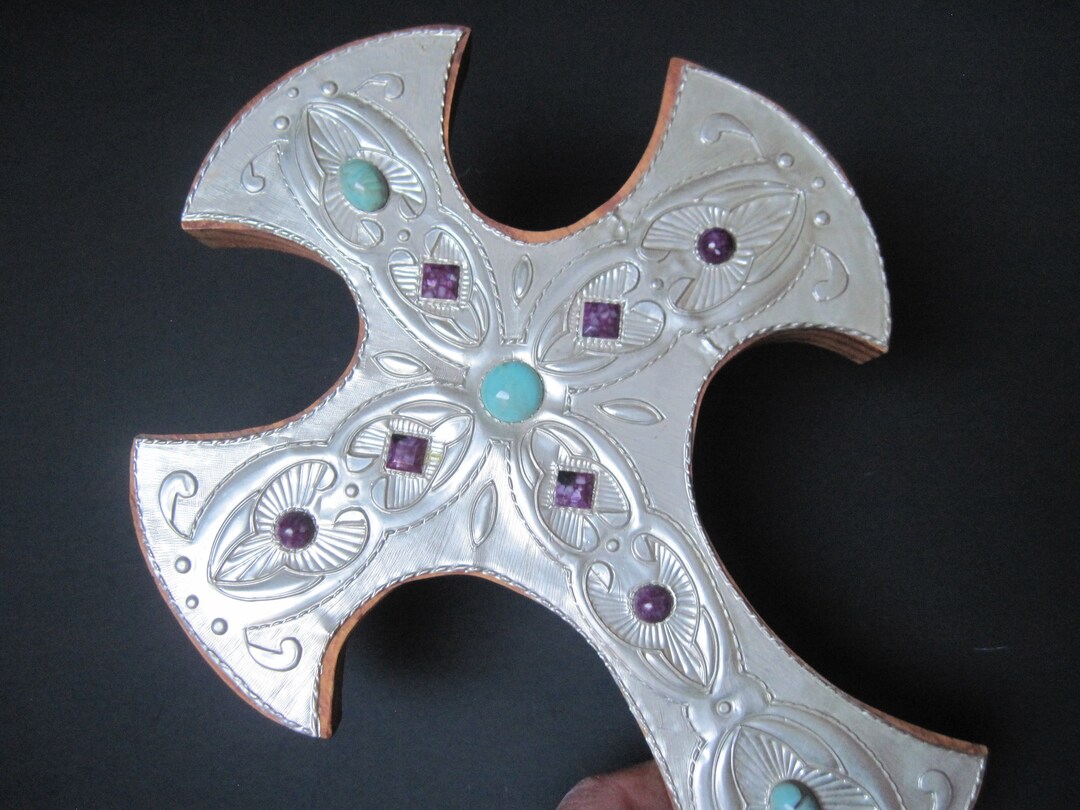 Vintage Wood Cross With Tin Overlay and Stone Embellishments - Etsy