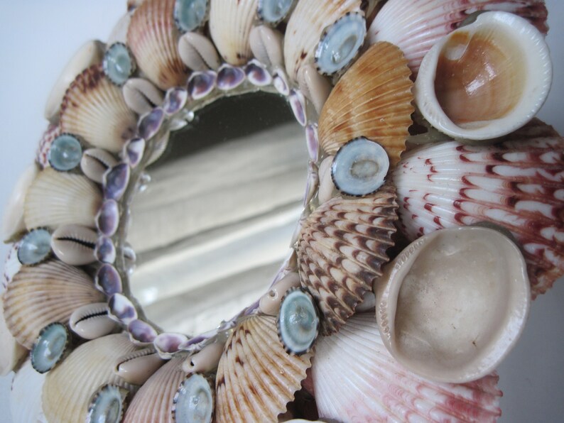 Vintage Round Shell Adorned Mirror | Etsy